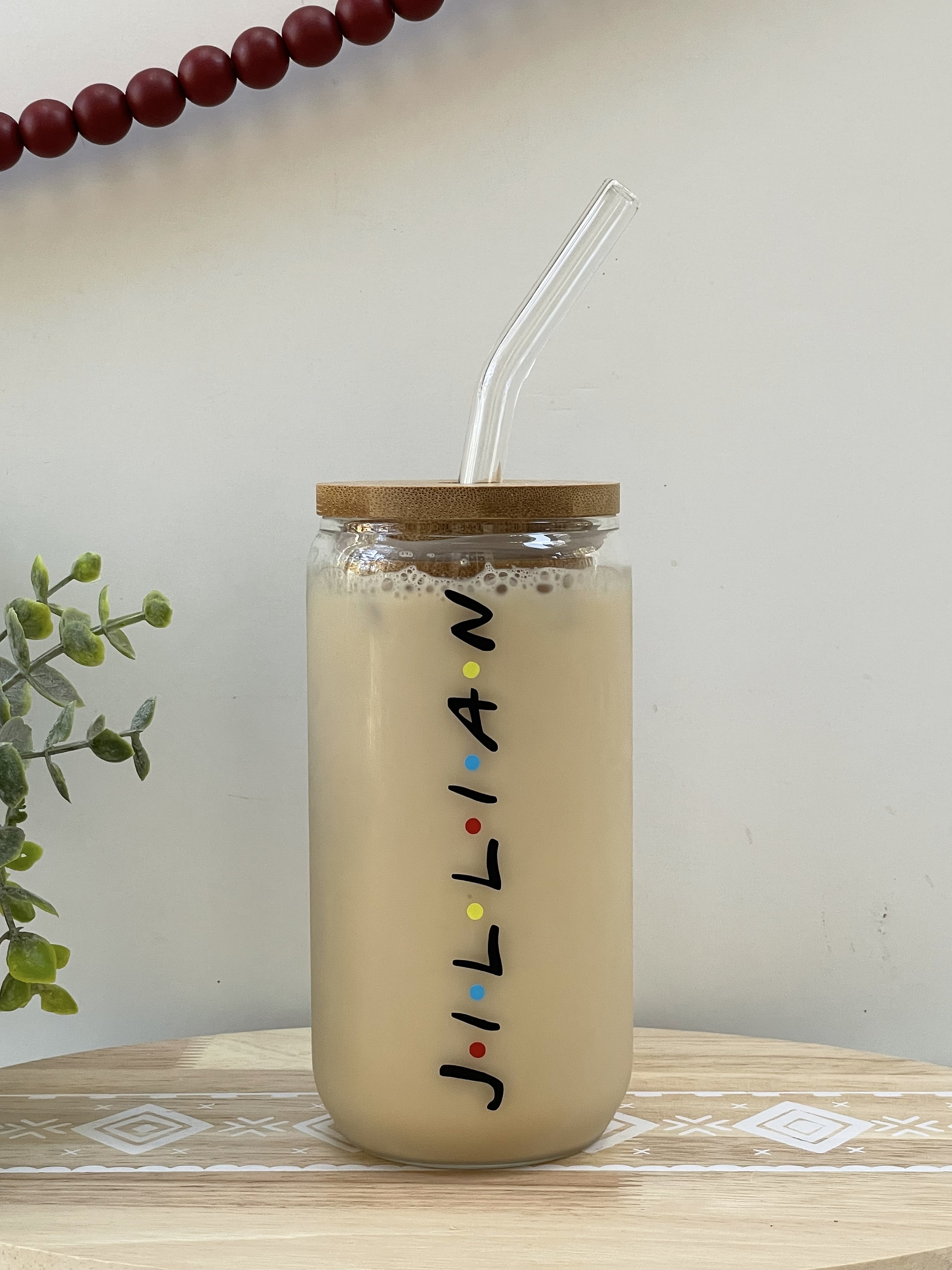 Personalized Friends Glass Cup, Name Iced Coffee Cup With Lid and Straw ...