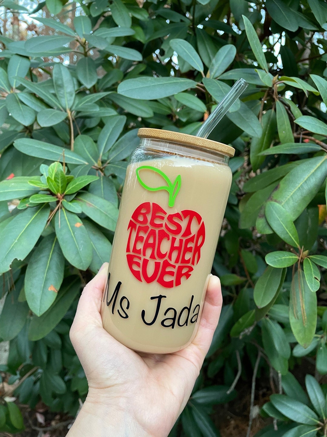 Teacher Glass Coffee Cup, Personalized Teacher Gift, Iced Coffee Cup ...