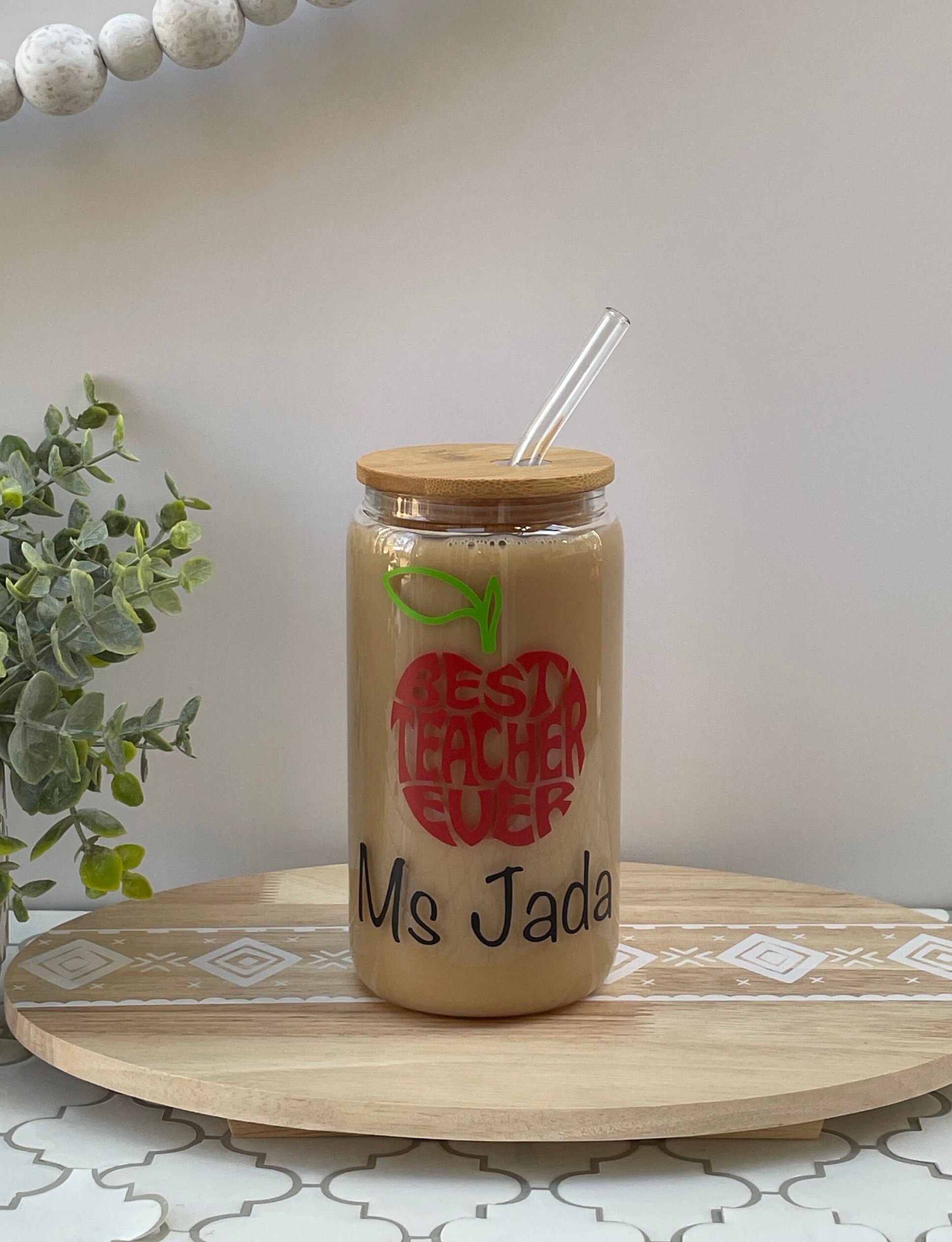 Teacher Glass Coffee Cup, Personalized Teacher Gift, Iced Coffee Cup ...