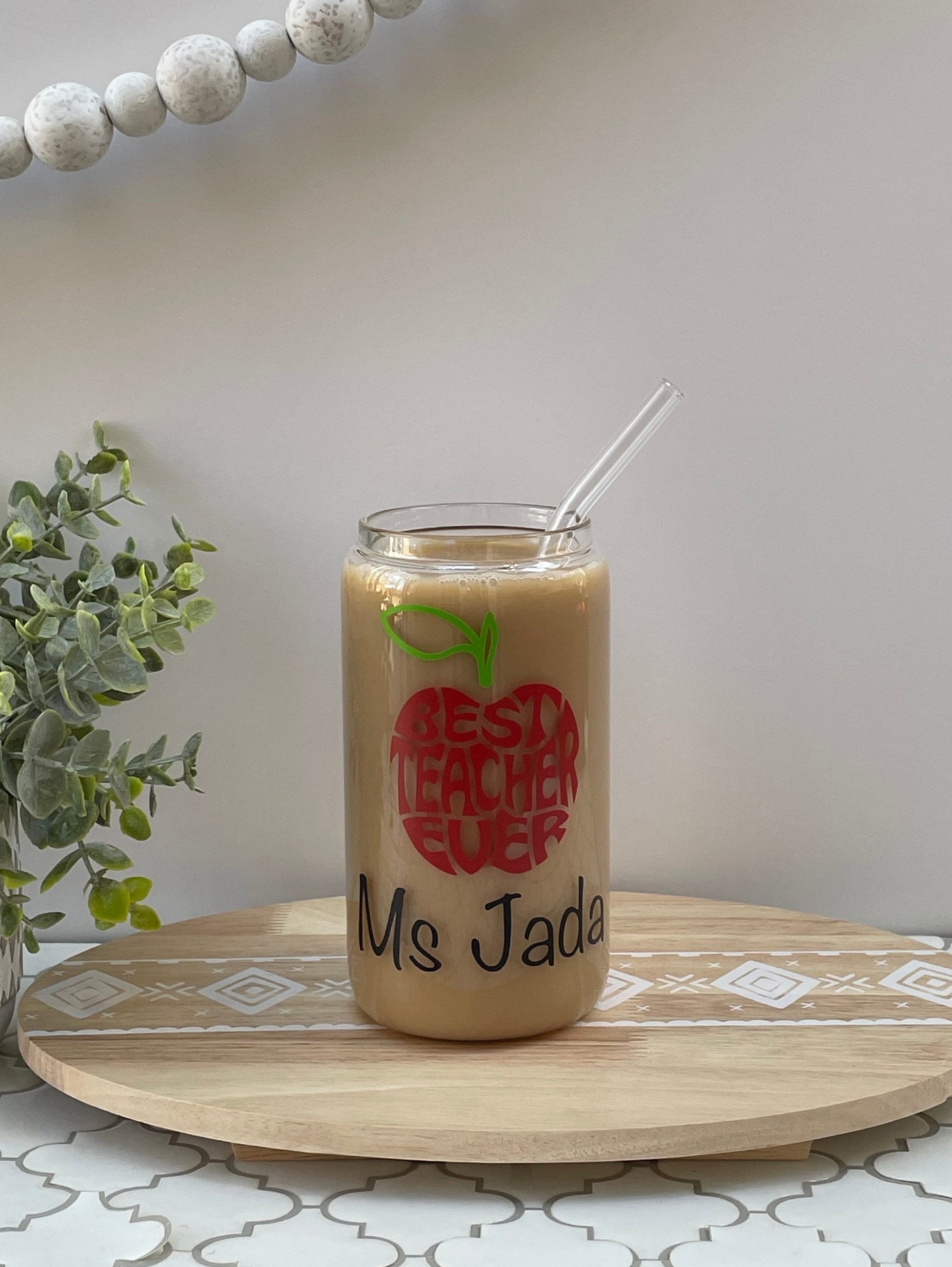 Teacher Glass Coffee Cup, Personalized Teacher Gift, Iced Coffee Cup ...