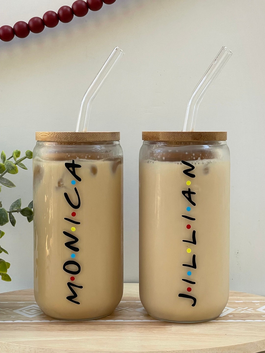 Personalized Friends Glass Cup, Name Iced Coffee Cup With Lid and Straw ...