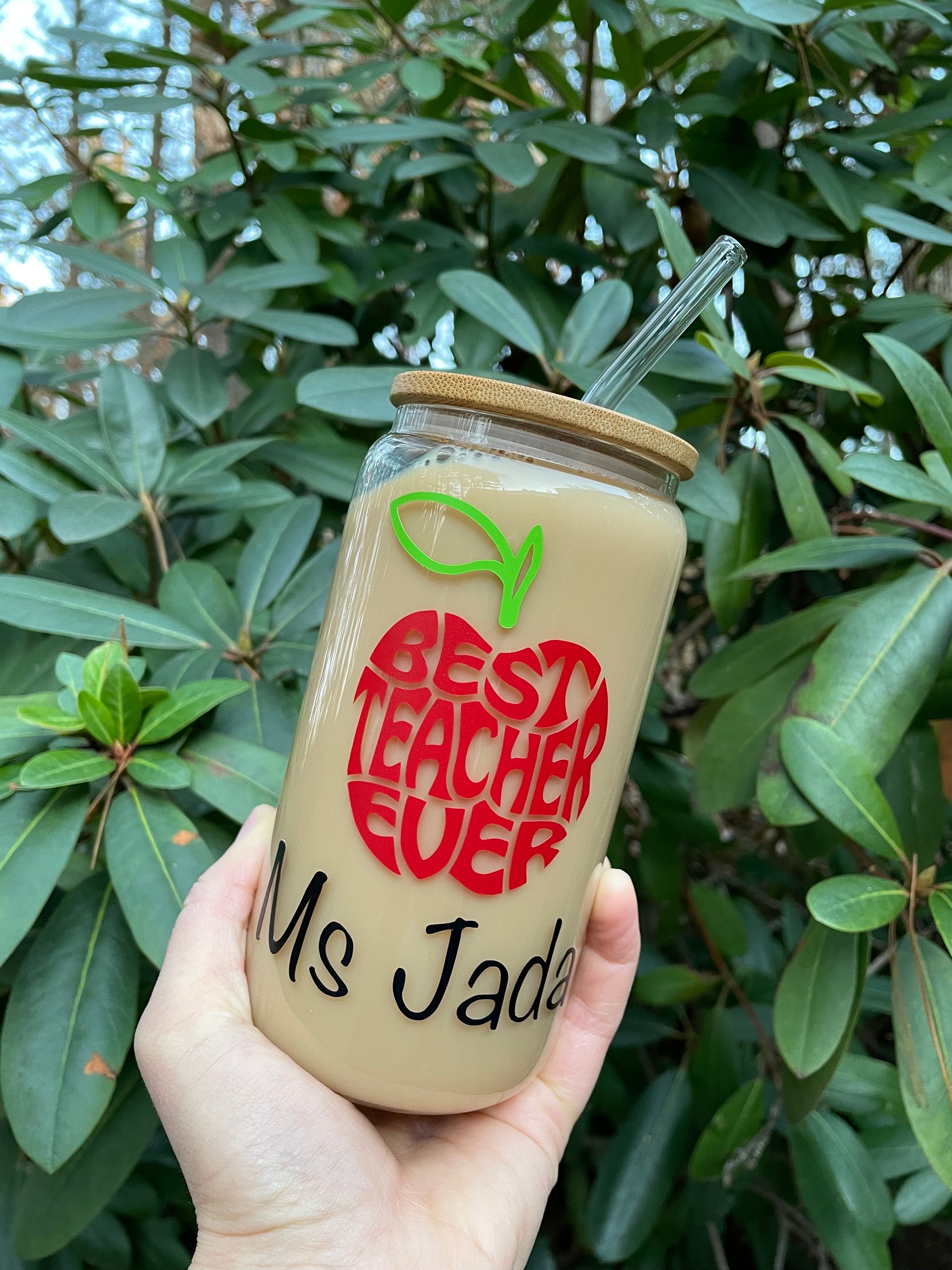 Teacher Glass Coffee Cup, Personalized Teacher Gift, Iced Coffee Cup ...