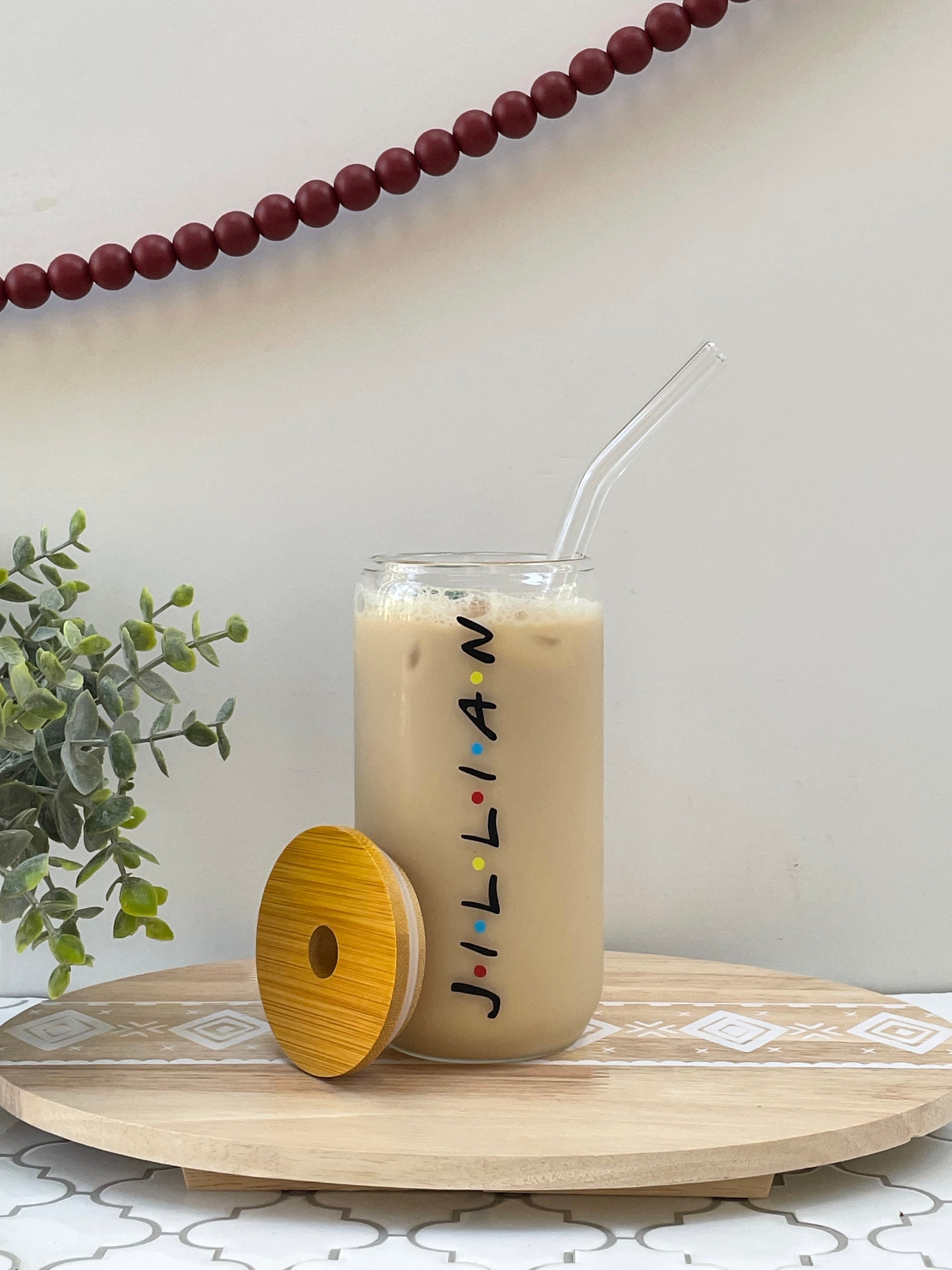 Personalized Friends Glass Cup, Name Iced Coffee Cup With Lid and Straw ...