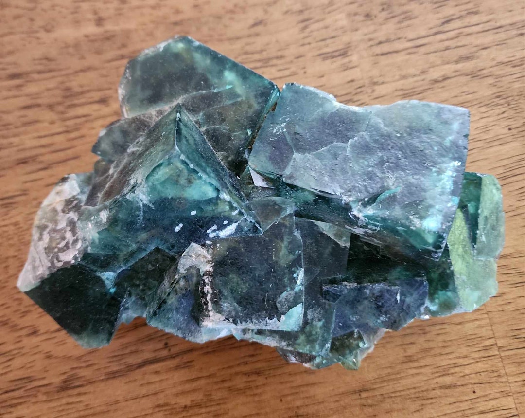 Large Green Blue Cubed Natural Raw Fluorite Crystal Gemstone Rock ...