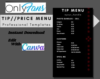 Onlyfans Onlyfans Tip Menu Onlyfans Editable Tip Menu - Etsy