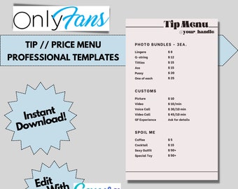 Easy to Edit Onlyfans Tip Menu Template for Fansly Adult - Etsy