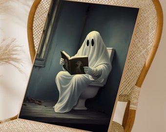 Ghost on Toilet, Ghost in Bathroom Print, Dark Academia, Vintage Poster ...