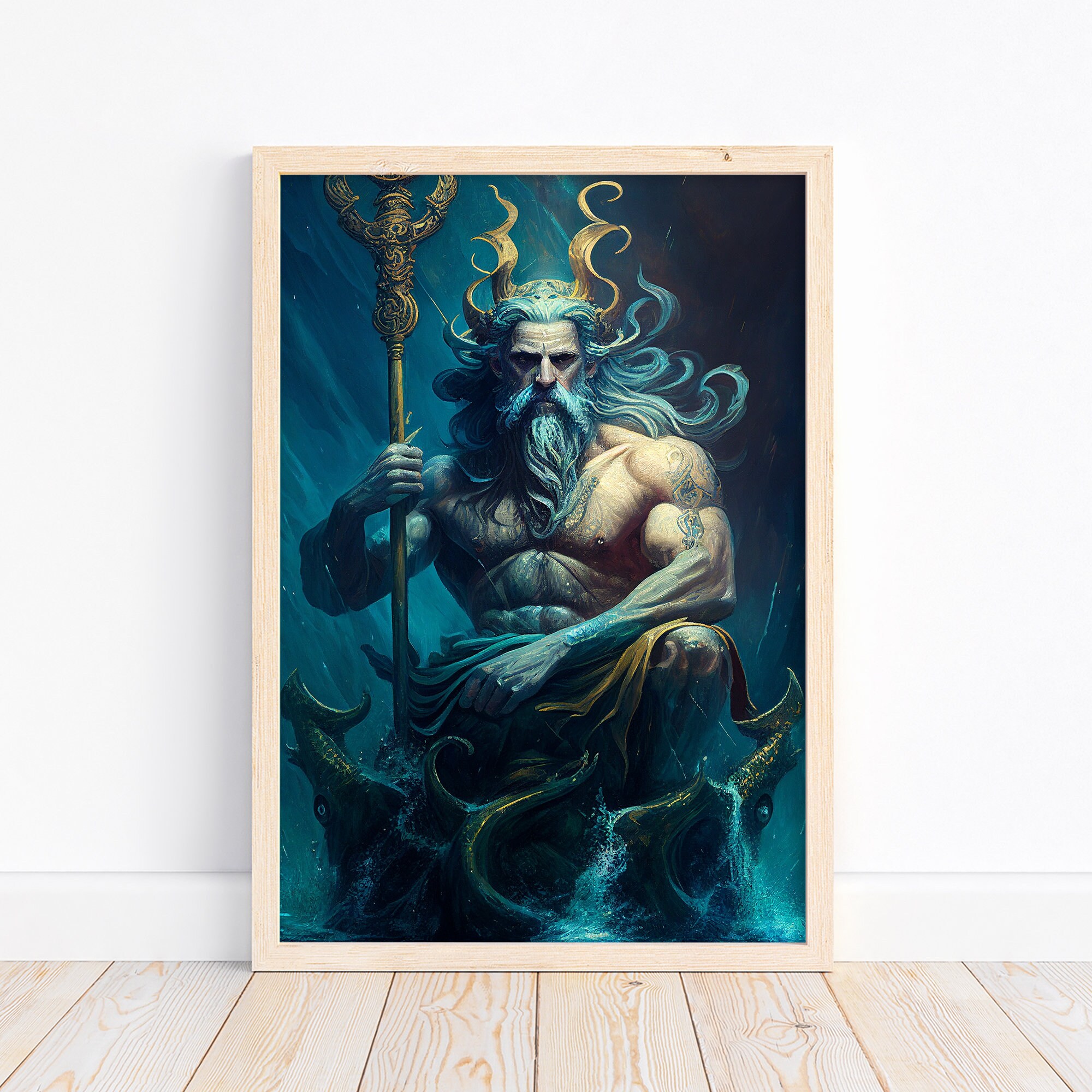 Poseidon God Oil Painting, Greek Mythology Art, Vintage Diety, Above ...