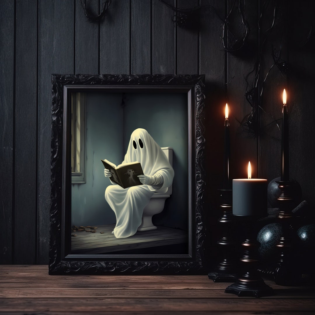 Ghost on Toilet, Ghost in Bathroom Print, Dark Academia, Vintage Poster ...