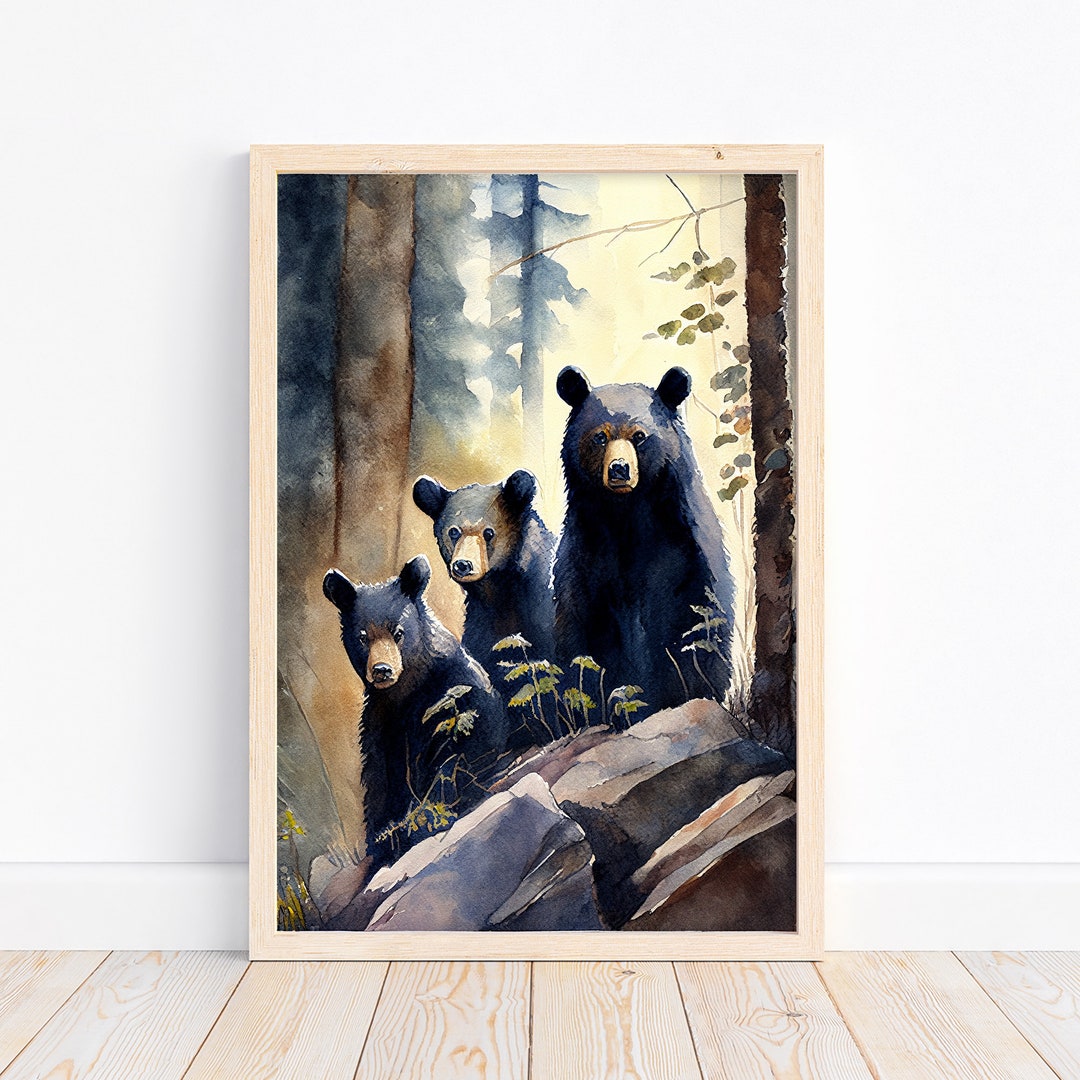 Black Bear Family Watercolor Painting Art Print Poster House Decor Gift ...