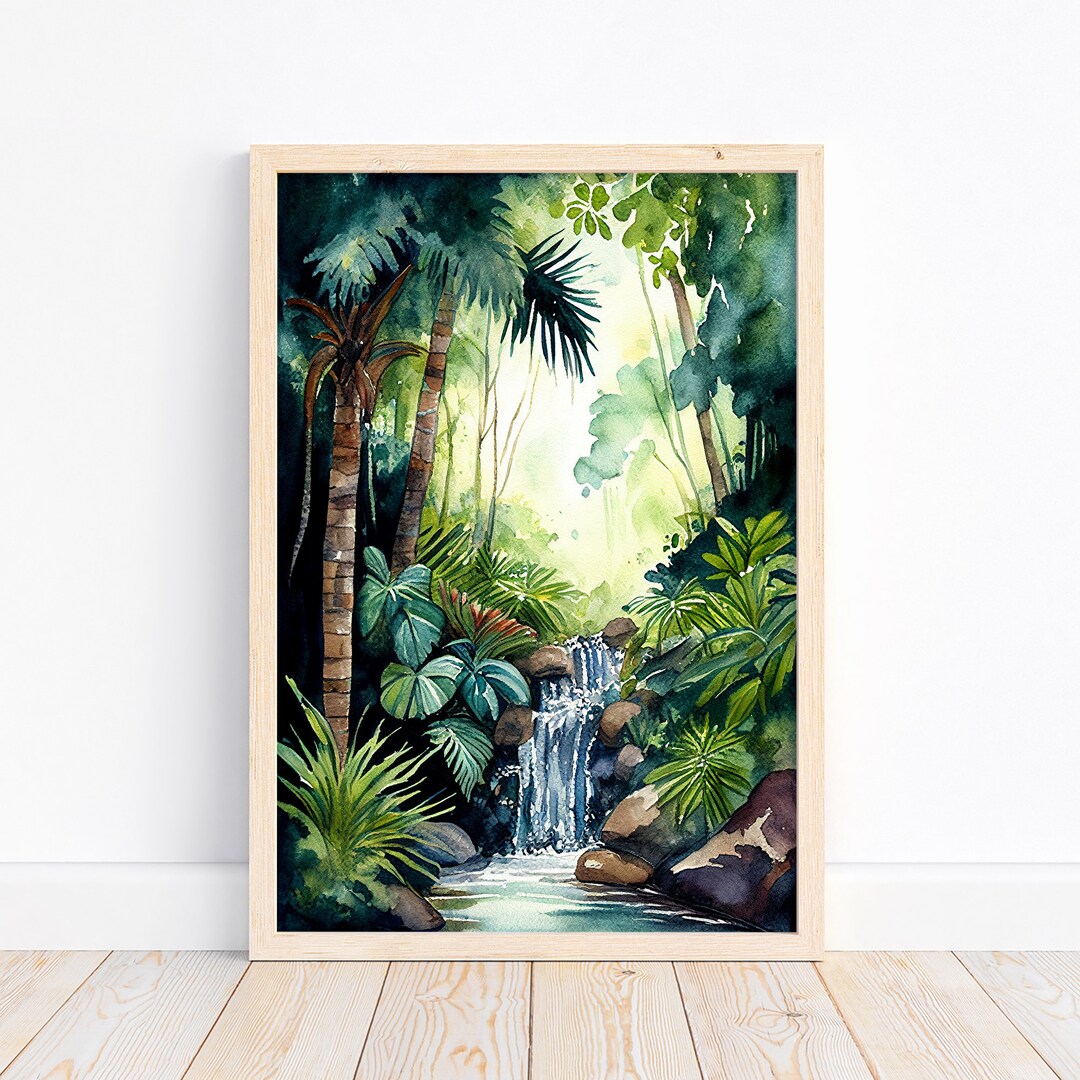 Tropical Jungle Oasis Watercolor Painting Art Print Poster House Decor ...