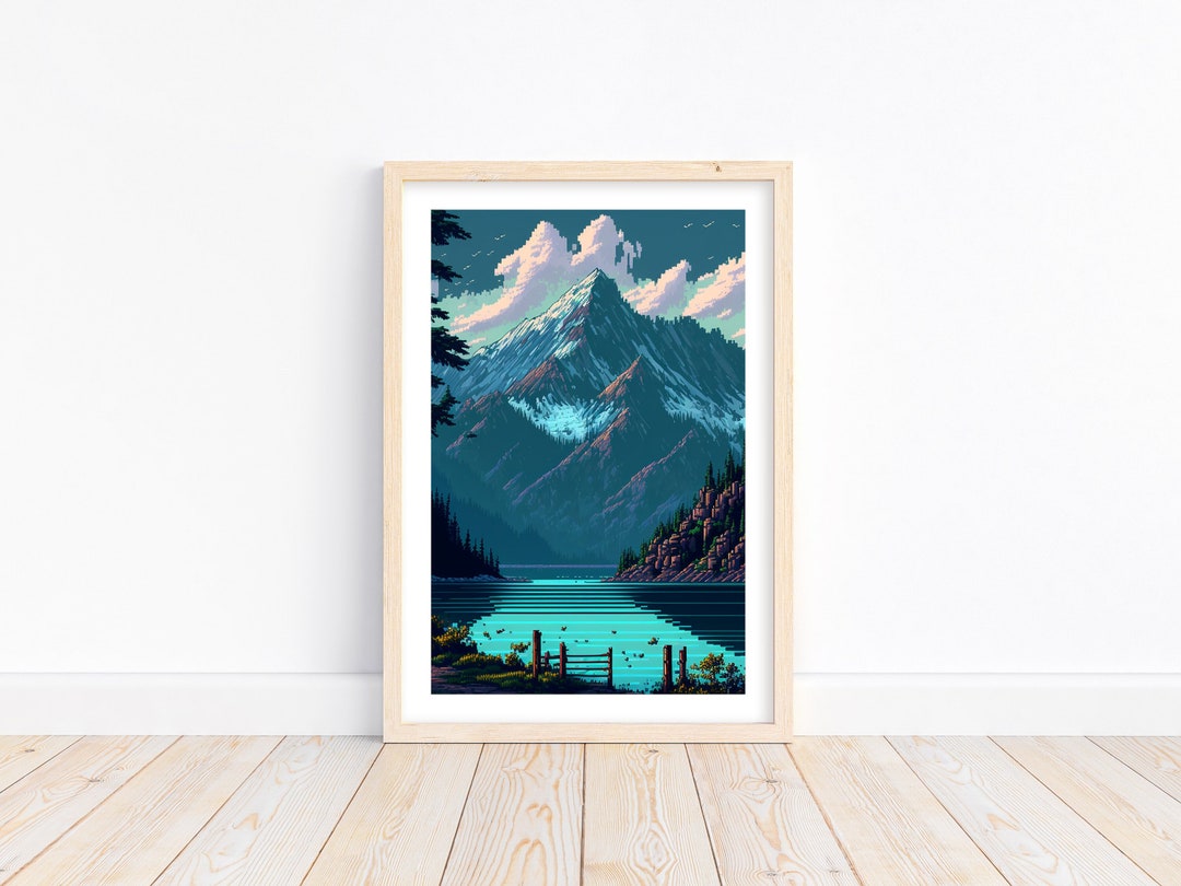Pixel Art Print Lake Mountain Art Pixel Art Painting Pixel Art Lake ...