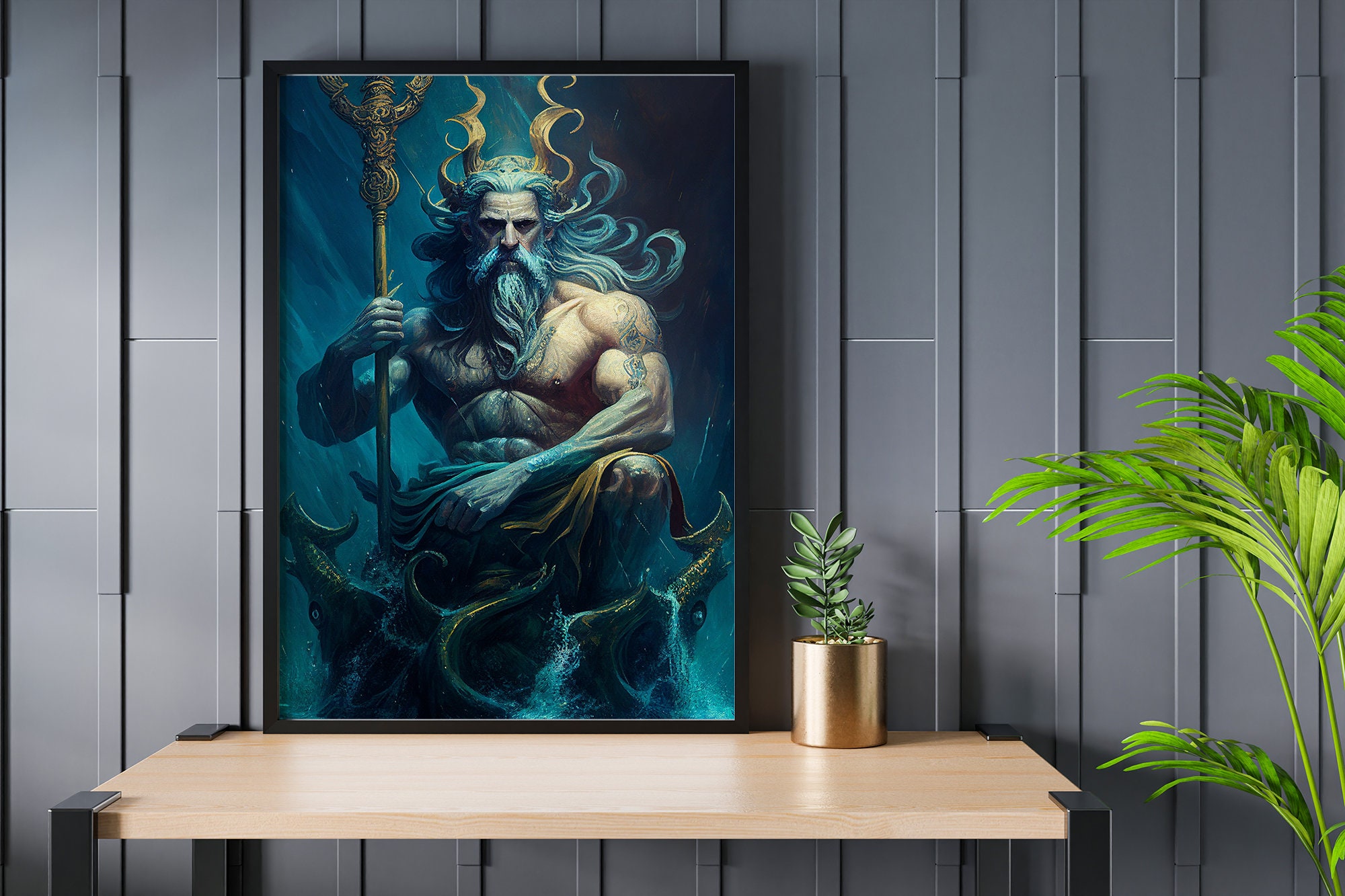 Poseidon God Oil Painting, Greek Mythology Art, Vintage Diety, Above ...