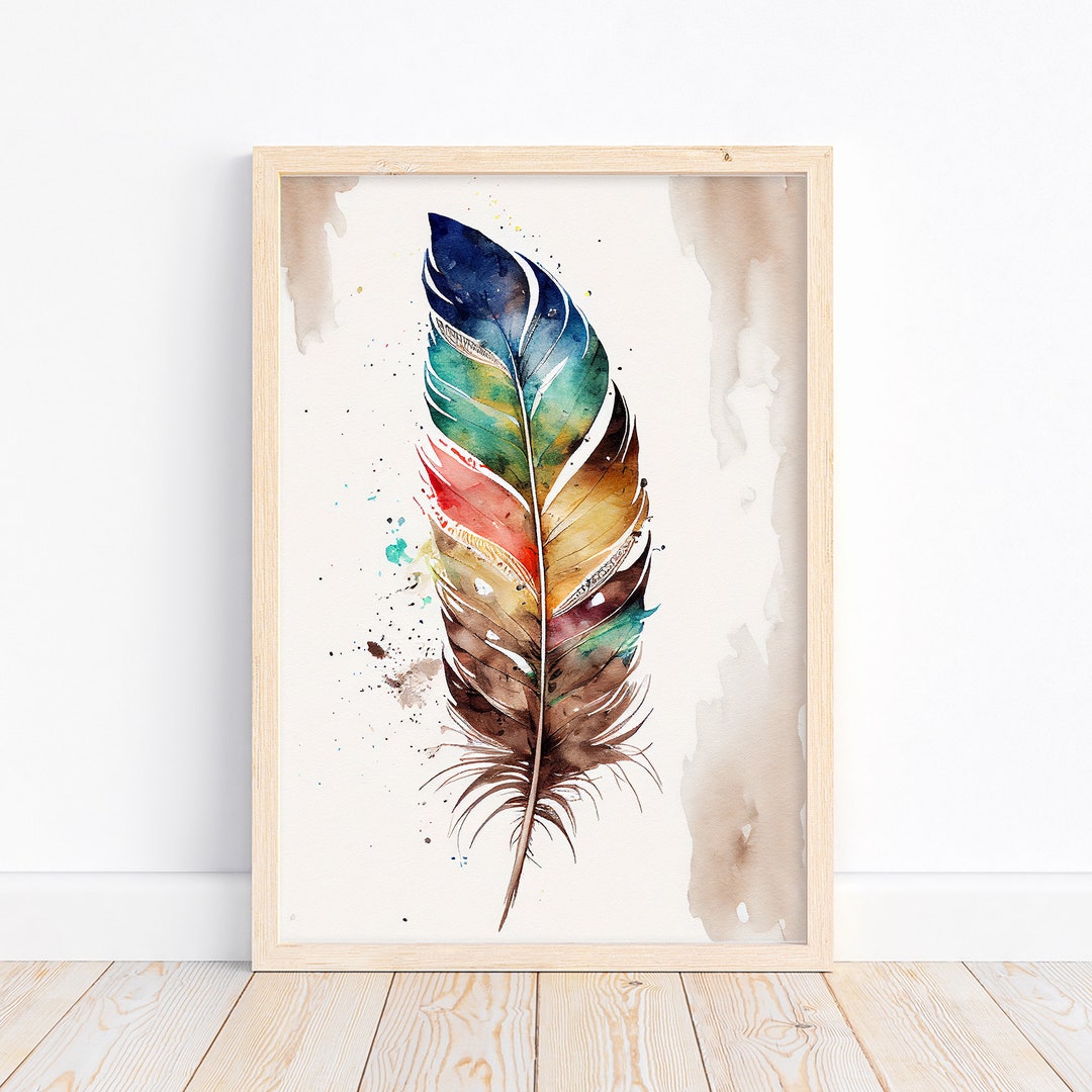 Beautiful Feather Watercolor Painting Art Print Poster House Decor Gift ...