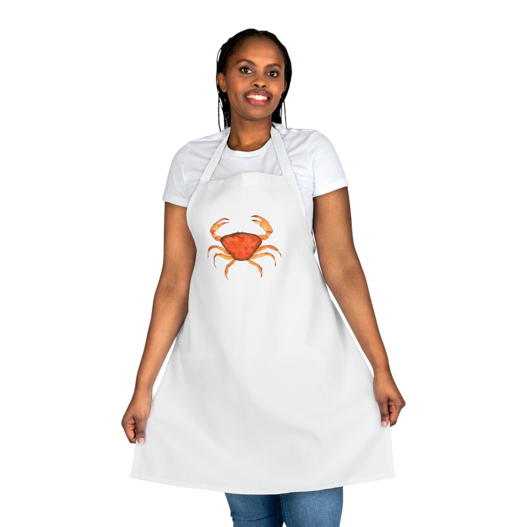 White Crab Apron, My Original Hand Painted Watercolor Crab Printed on ...