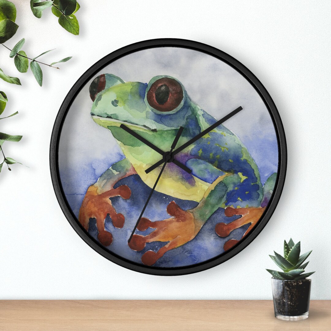 Round Wall Clock, Rainbow Frog From My Original Hand-painted Watercolor ...