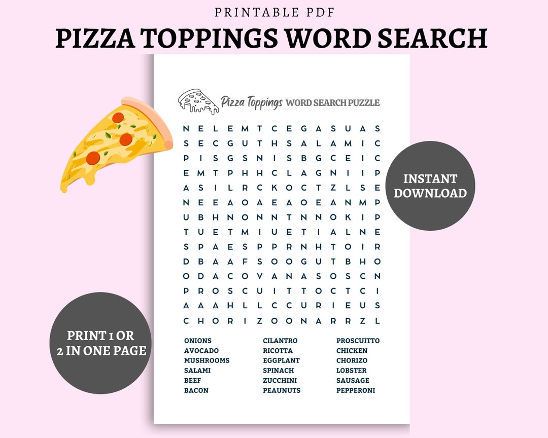 Pizza Toppings Word Search Puzzle, Word Search Puzzle Printable for ...