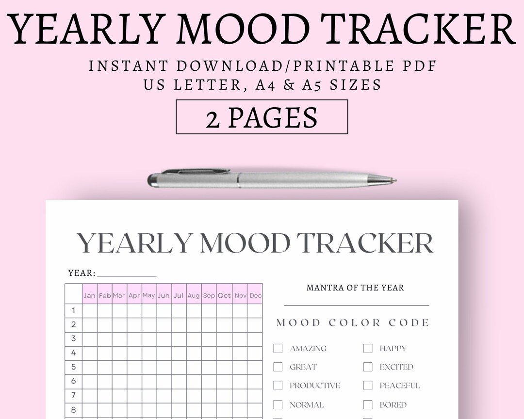 Mood Tracker for One Year, Printable Mood Tracker for Emotional Health ...