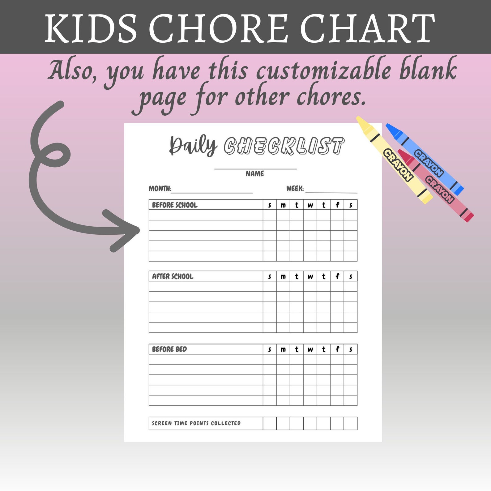 Chore Chart for Kids, to Do List for Daily Routine, Chore Chart ...