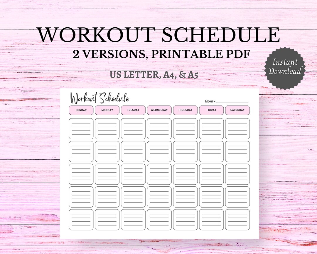 Printable Workout Schedule Monthly Routine Planner, 30 Day Exercise ...