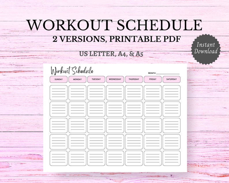 Printable Workout Schedule Monthly Routine Planner 30 Day - Etsy