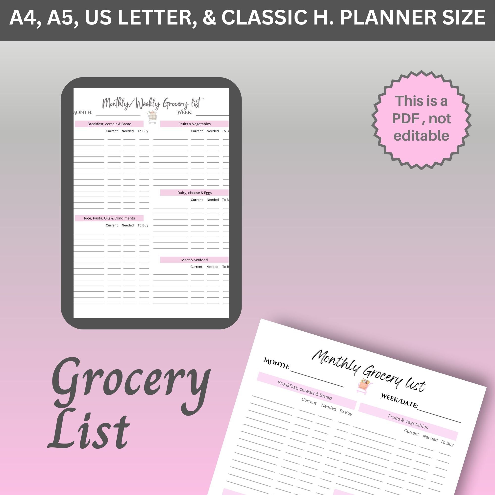 GROCERY LIST Printable Template Grocery Planner for Kitchen - Etsy