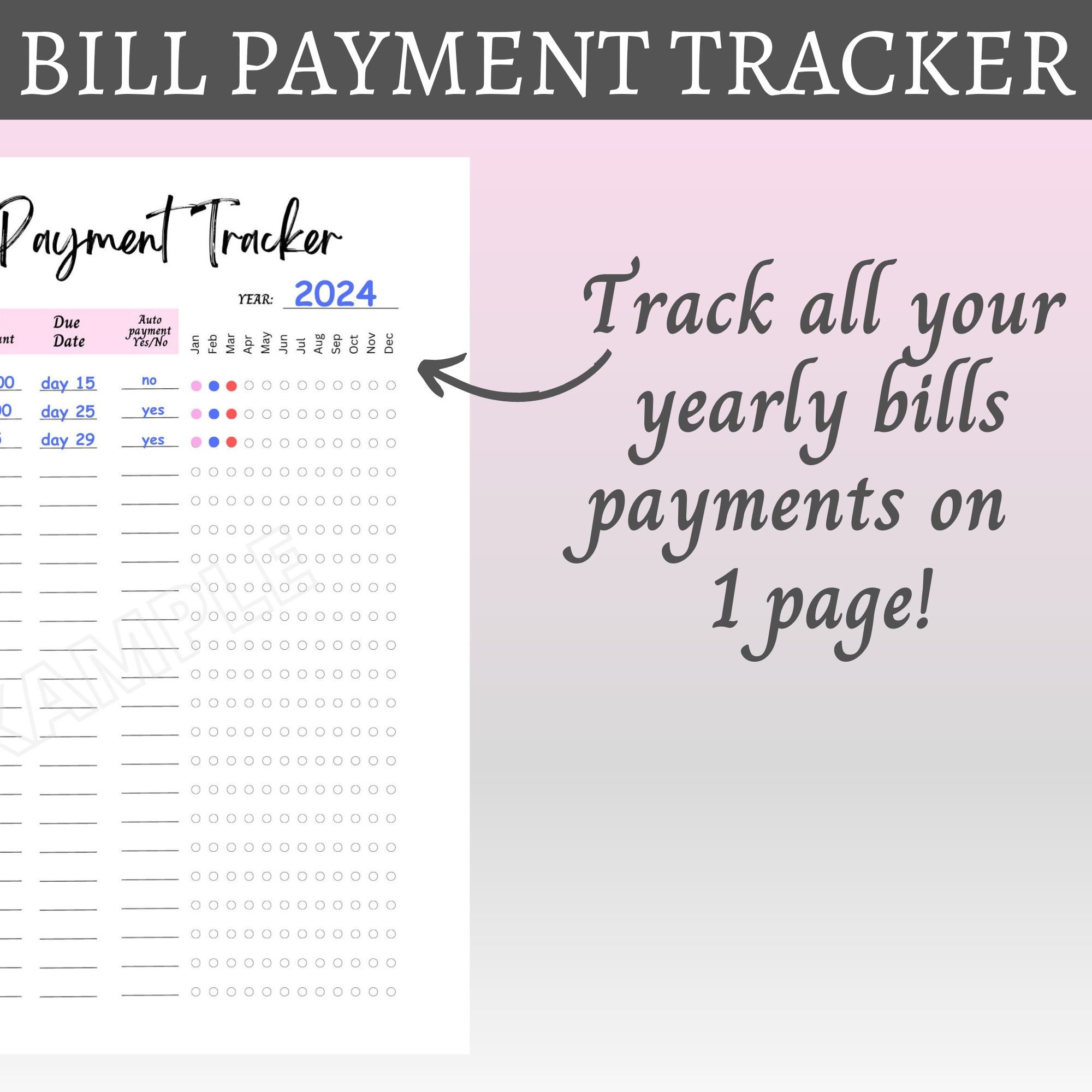 Bill Payment Tracker Printable Yearly Bill Tracker Printable - Etsy