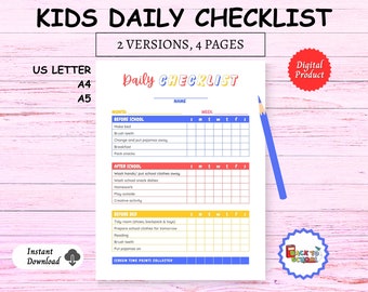 Kids Daily Duty List Printable Daily Routine Morning/evening - Etsy