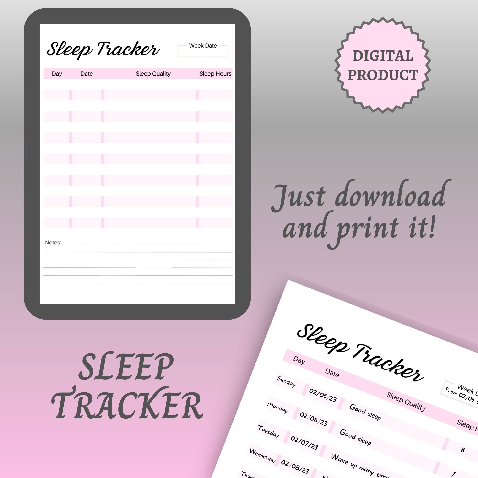 Sleep Tracker Printable for Insomnia Disorders, Weekly Sleep Log, Sleep ...