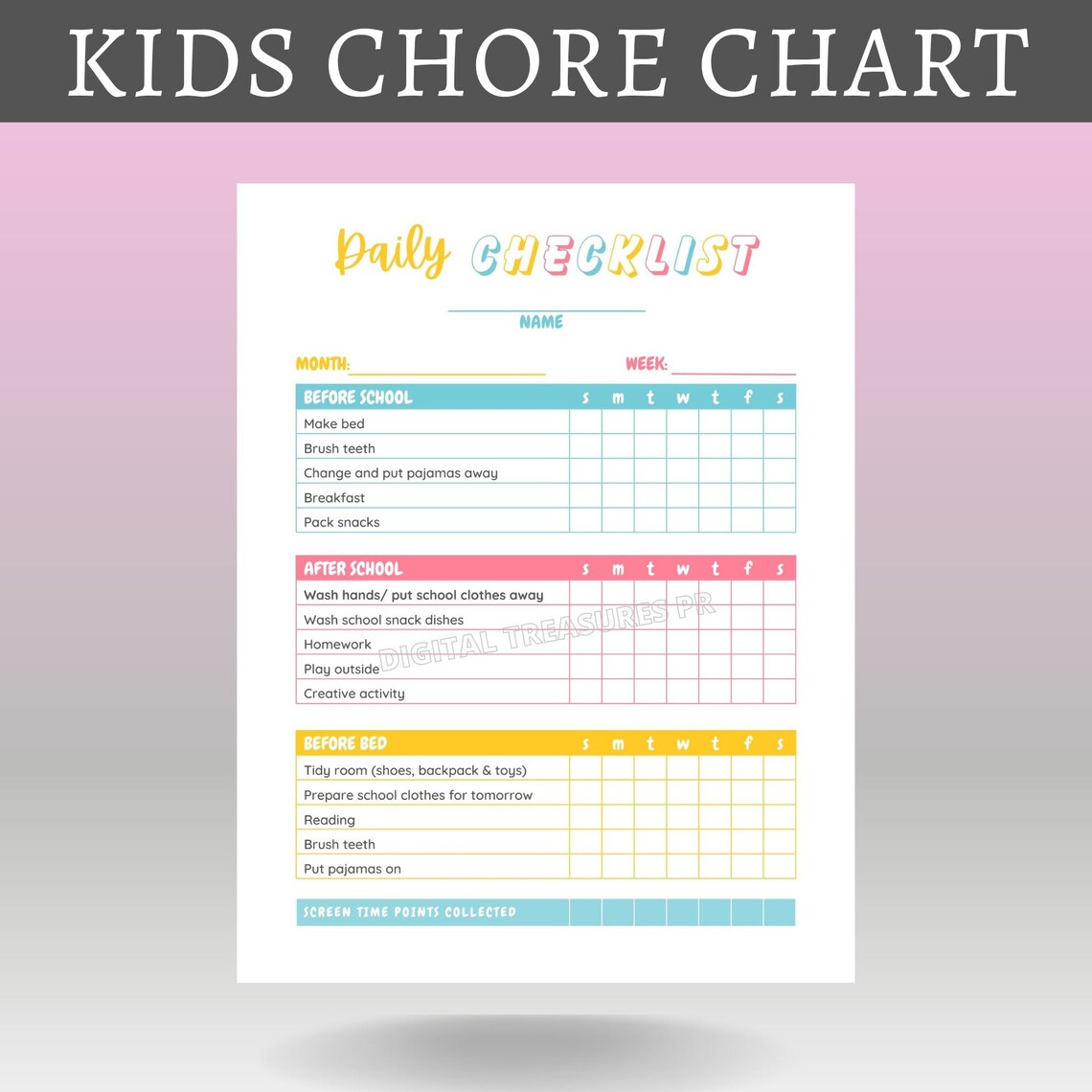 Chore Chart for Kids, to Do List for Daily Routine, Chore Chart ...