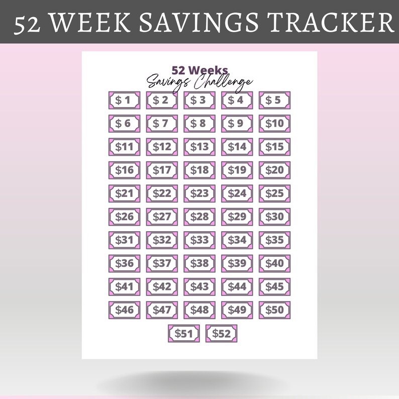 52 Week Savings Tracker One Year Savings Challenge Tracker - Etsy