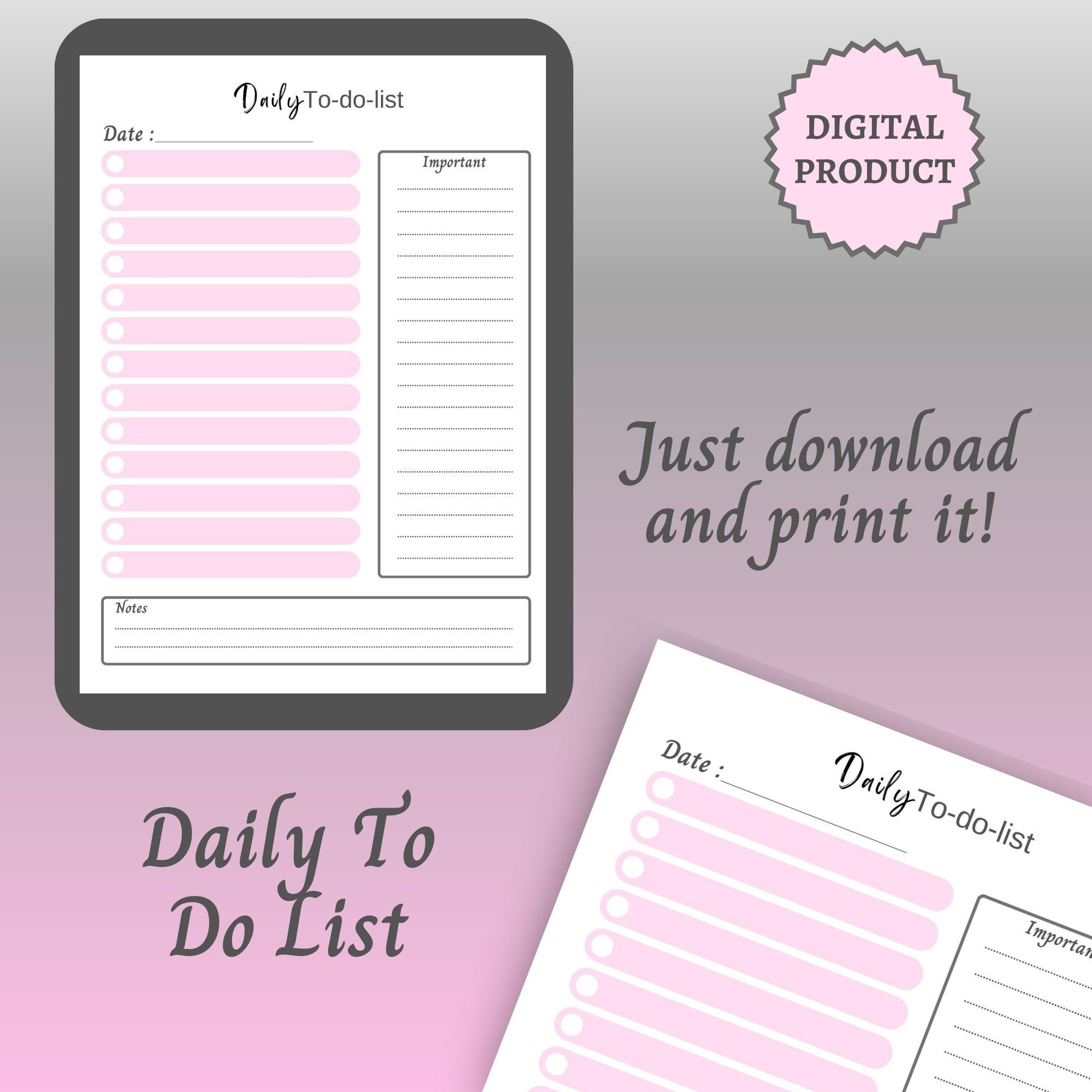 Daily To-do List Printable Daily Task Template Simple - Etsy