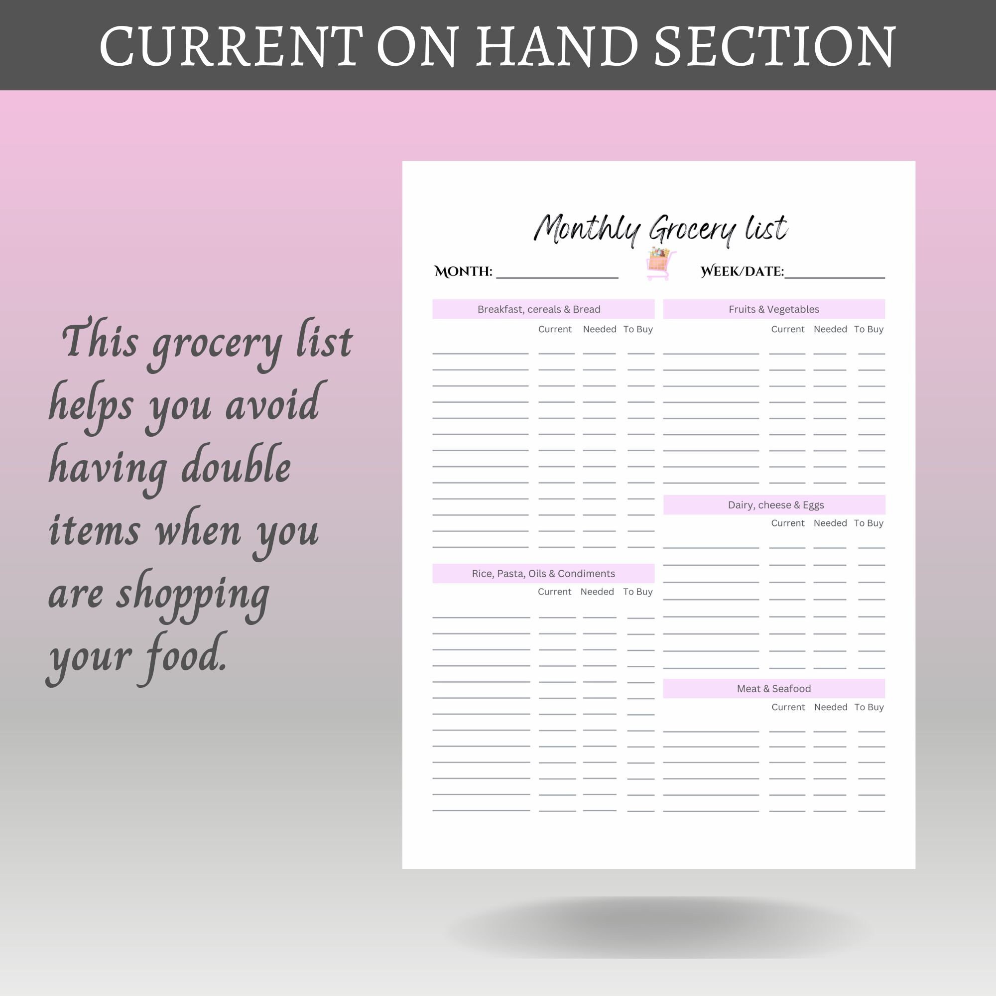 GROCERY LIST Printable Template Grocery Planner for Kitchen - Etsy