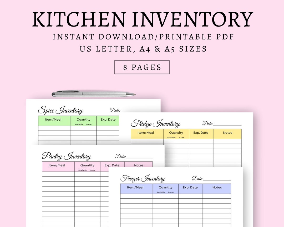 Kitchen Inventory Tracker for Kitchen Storage Organization, Printable ...