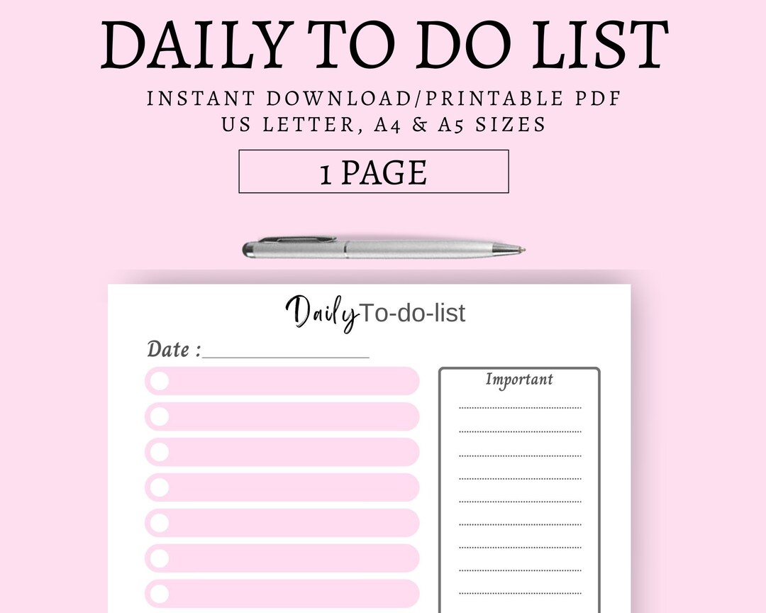 Daily To-do List Printable Daily Task Template Simple - Etsy UK