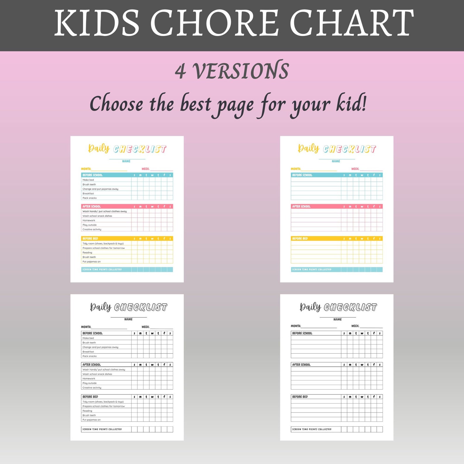 Chore Chart for Kids, to Do List for Daily Routine, Chore Chart ...