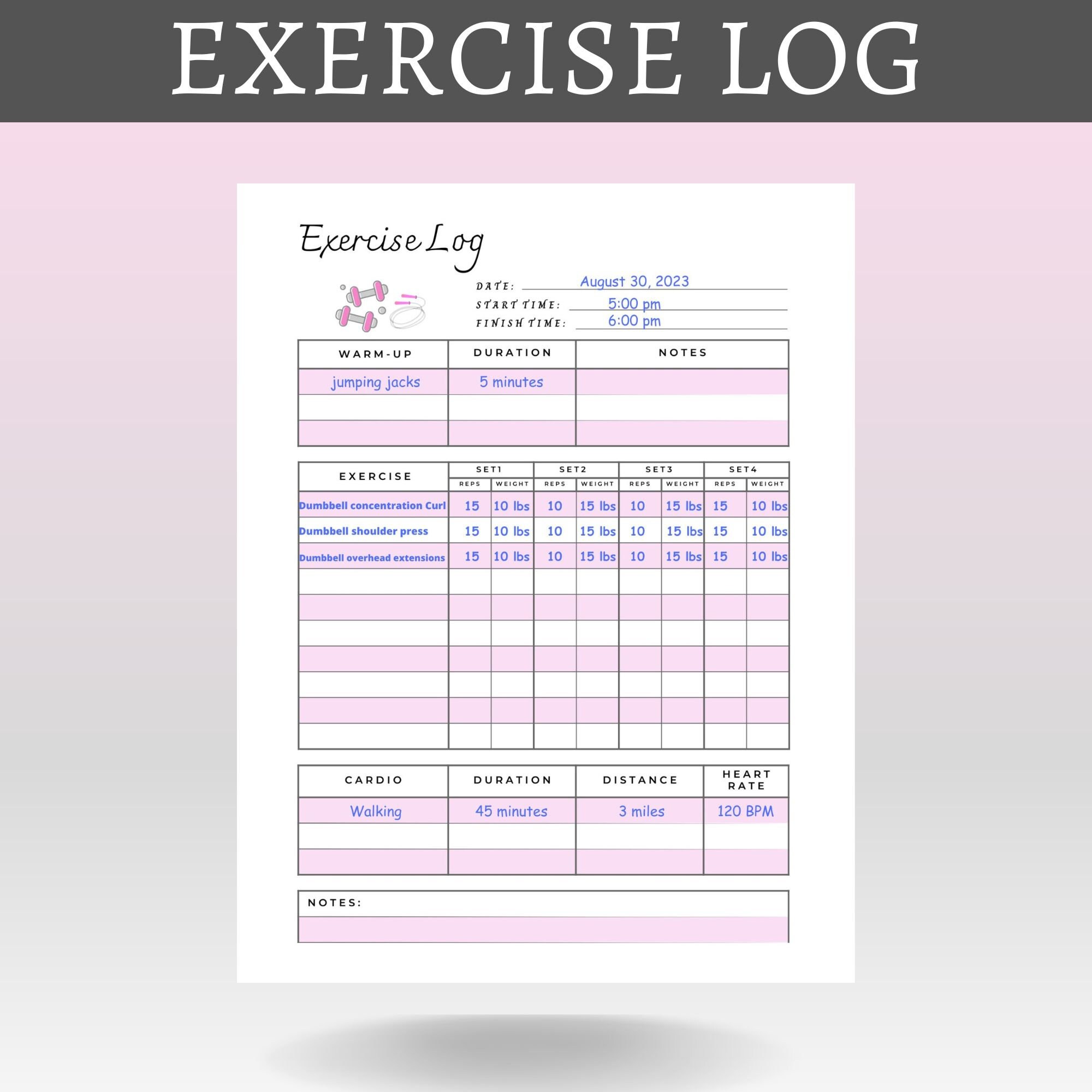 Exercise Tracker Printable Exercise Log for Fitness Daily - Etsy