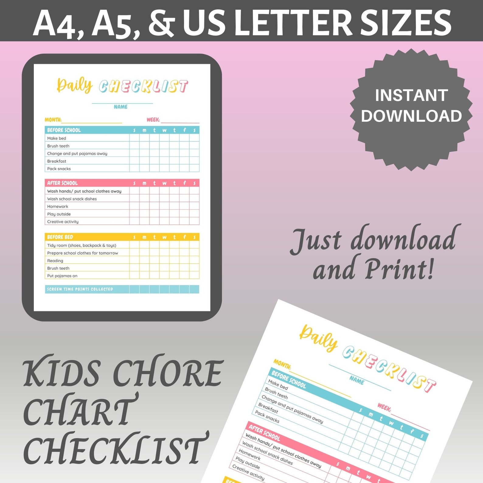 Chore Chart for Kids, to Do List for Daily Routine, Chore Chart ...