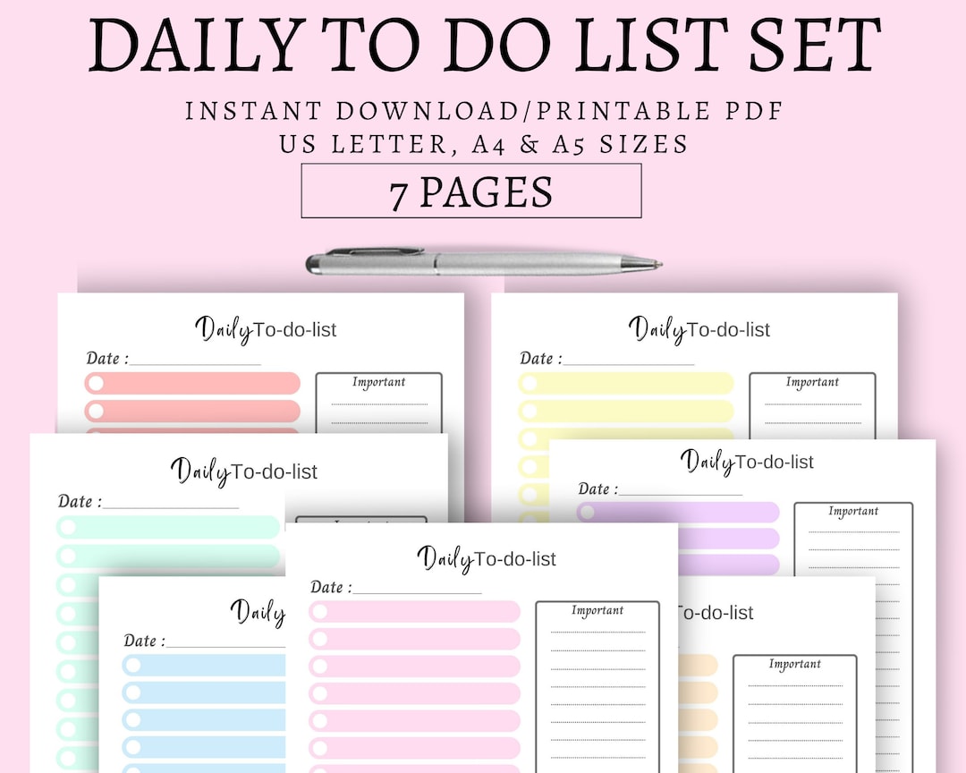 Daily to Do List Set, Printable Bundle of Daily to Do List Template ...