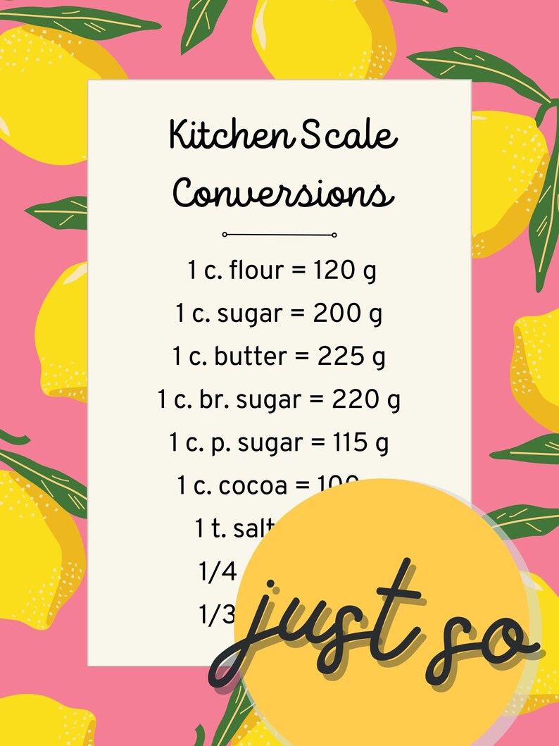 Lemon Kitchen Scale Conversion Chart - Etsy