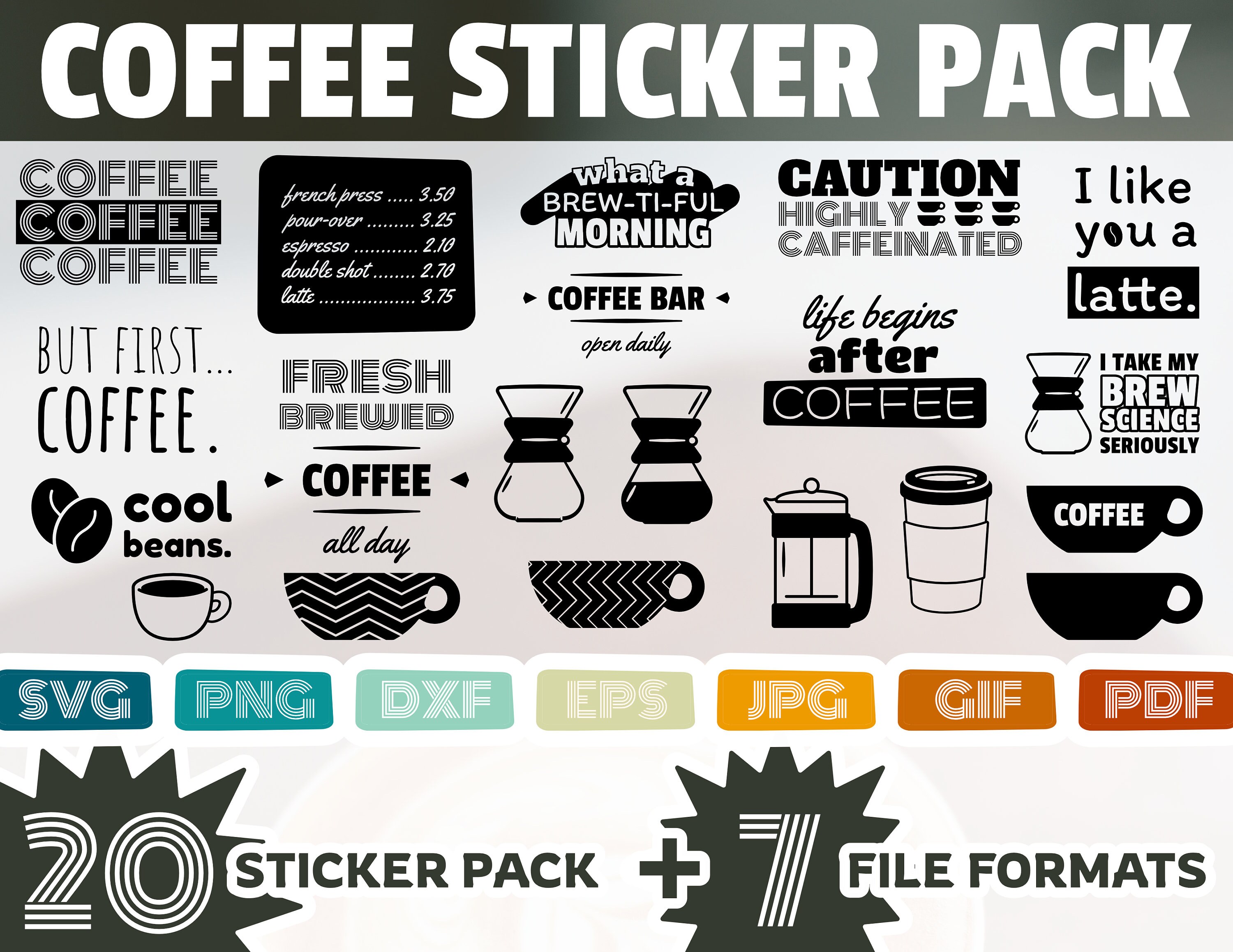 Coffee Lover's Super Bundle - Printable Graphic Coffee Stickers - PNG ...