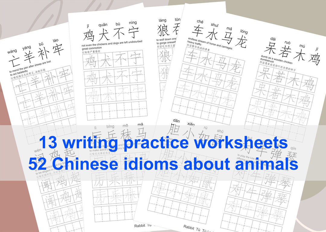 Writing Practice Worksheets for 52 Chinese Idioms chengyu - Etsy