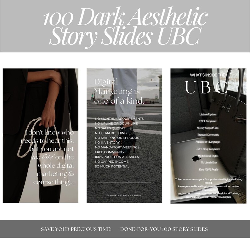UBC Course | 100 Dark Aesthetic Story Slides | Editable Canva Templates ...