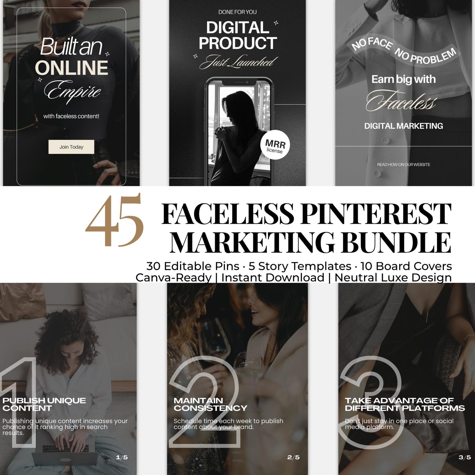 Faceless Pinterest Templates: DFY Canva Pins & Board Covers (digital ...