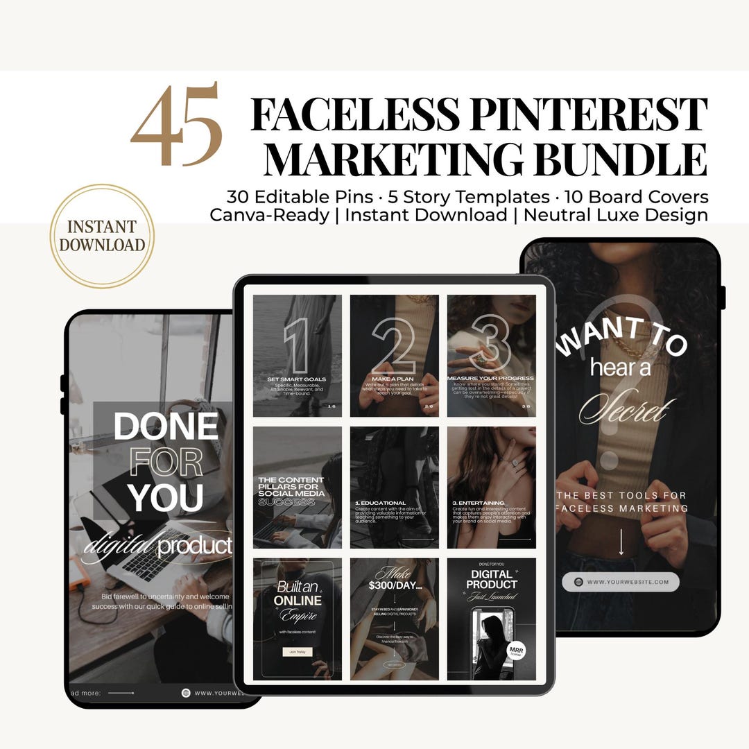 Faceless Pinterest Templates: DFY Canva Pins & Board Covers (digital ...