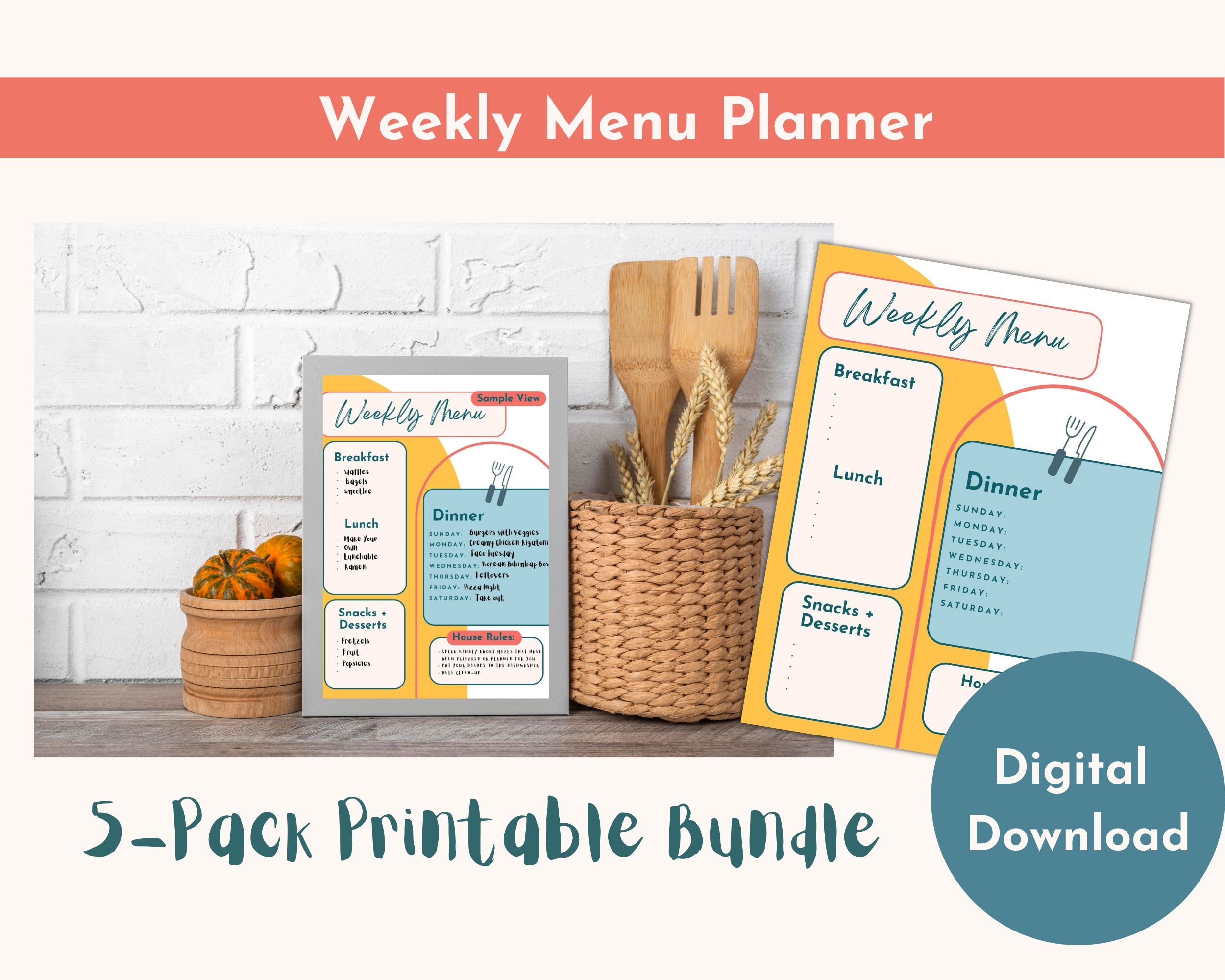 Simple Family Weekly Meal Planner Printable Kit, What's for Dinner ...