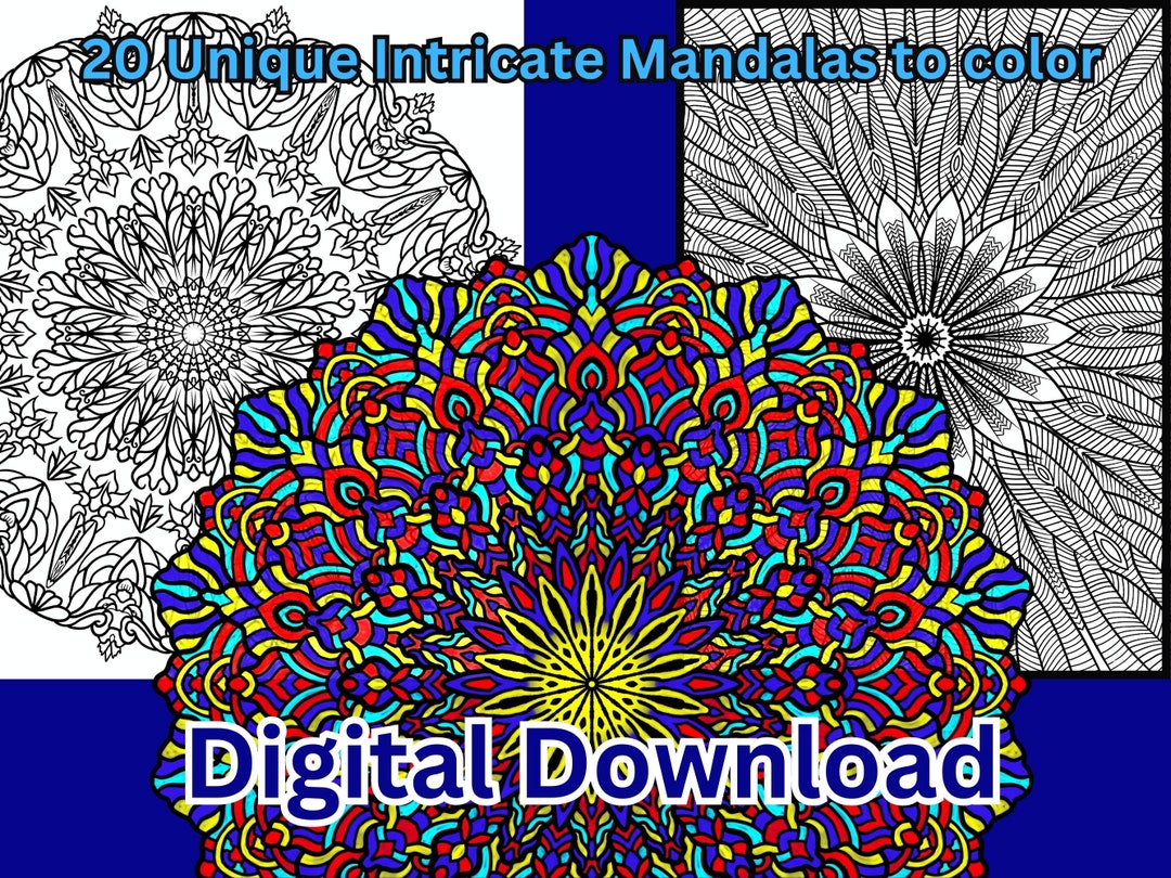 20 Unique Intricate Mandala Coloring Pages - Printable Bundle for ...