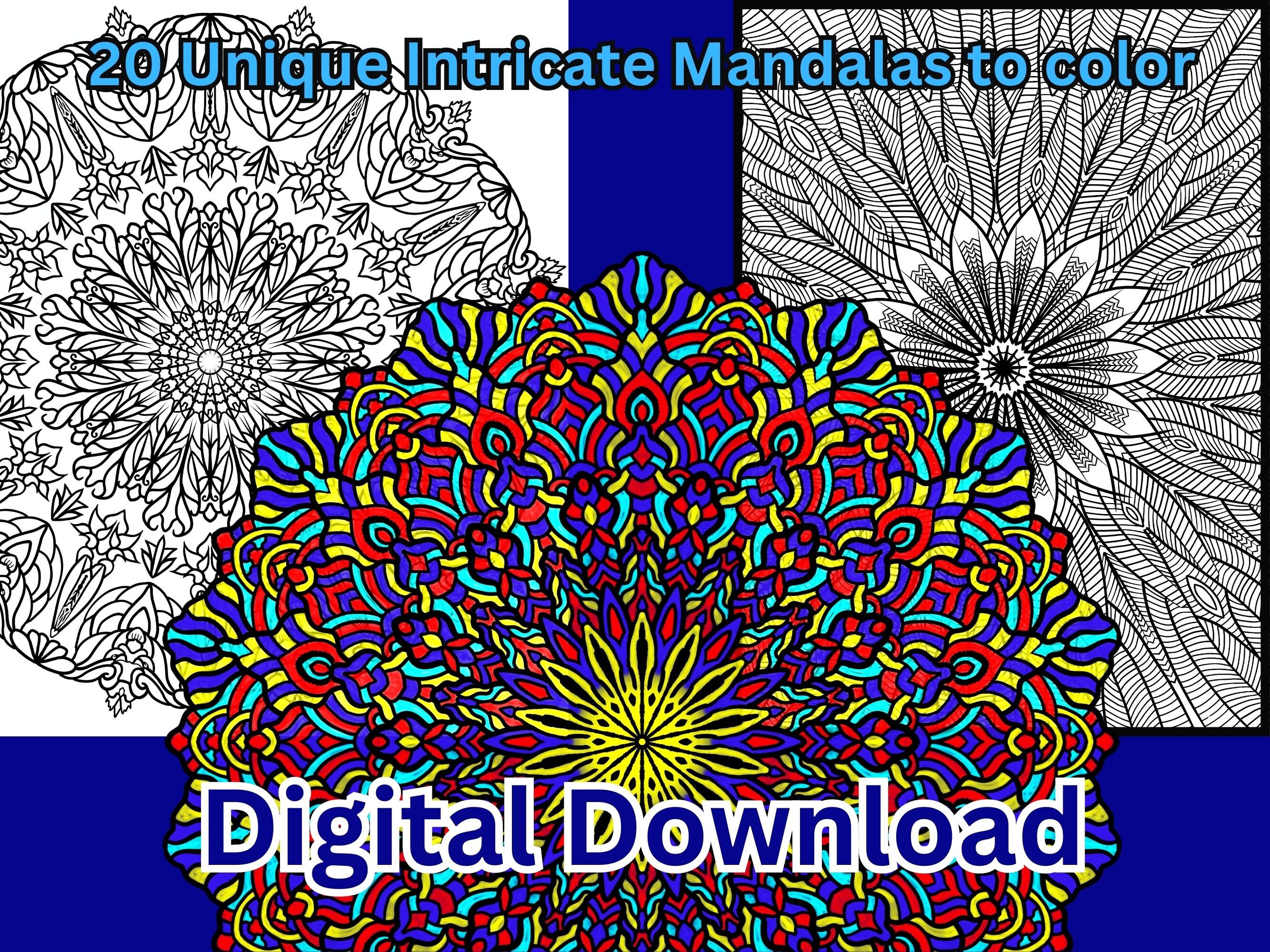 20 Unique Intricate Mandala Coloring Pages - Printable Bundle for ...