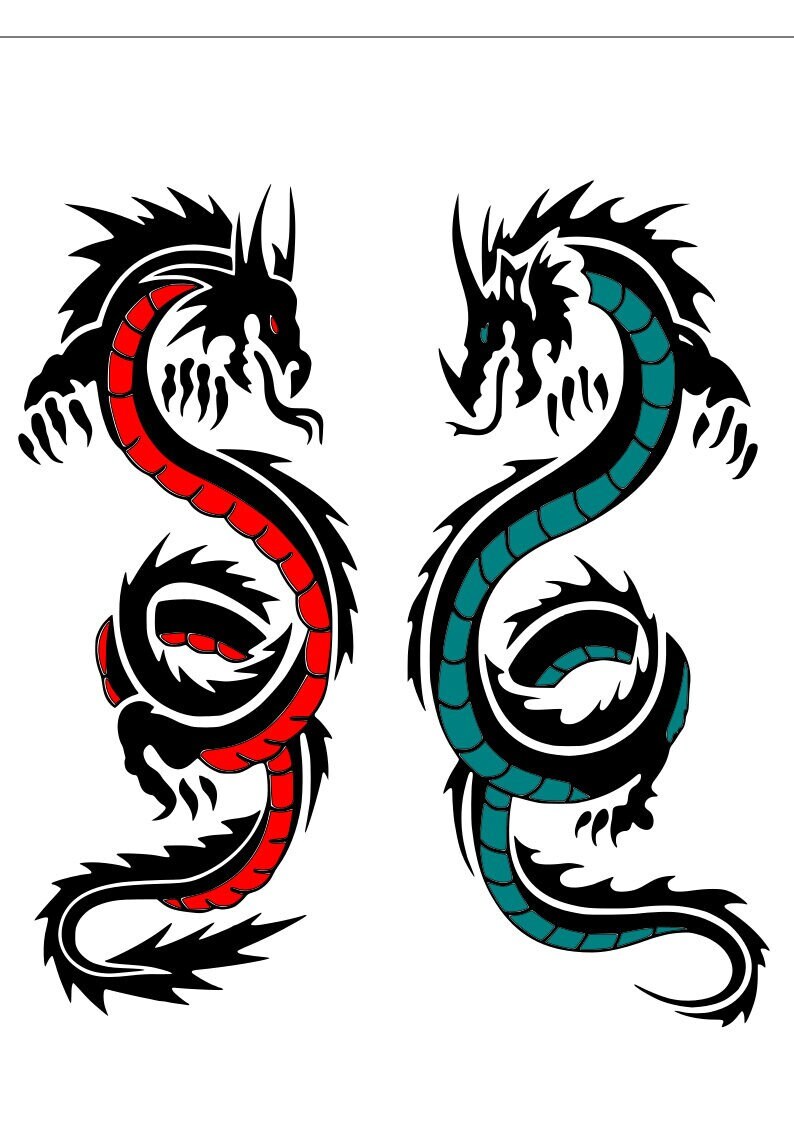 Double Dragon SVG PNG DXF File Asian Fictional Fiction Mythical Tattoo ...