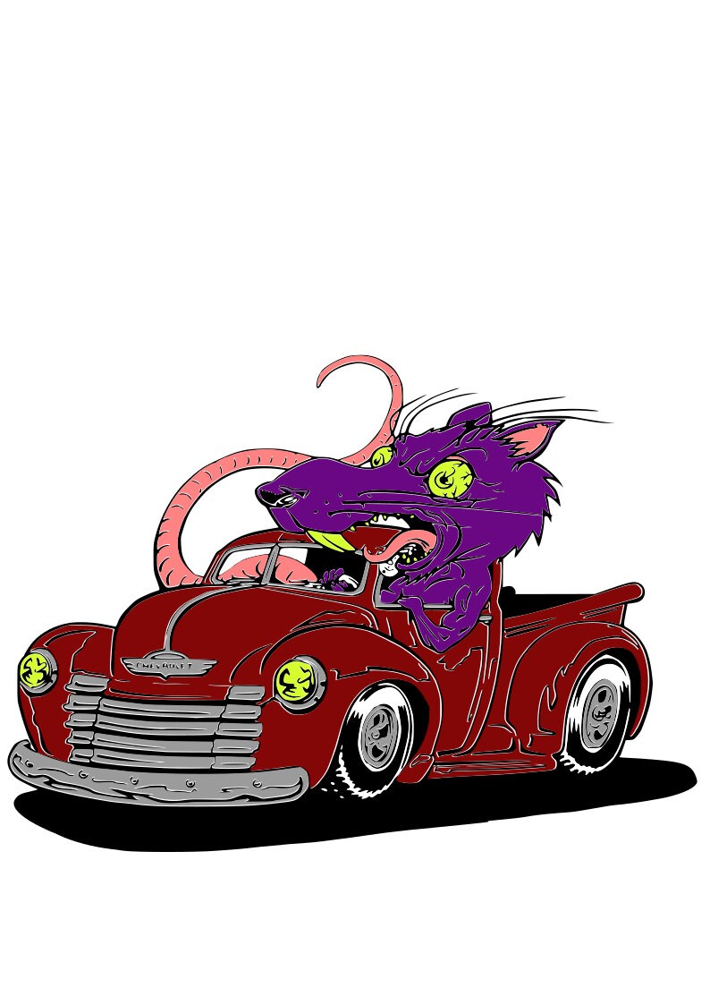 Rat Rod Rat in Red Chevy Truck SVG PNG DXF Download File Format ...